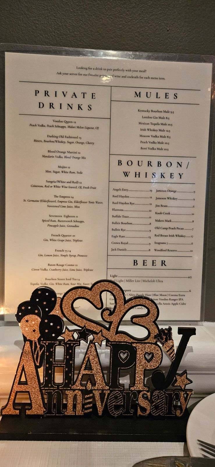 Menu at Private Property restaurant, Lexington