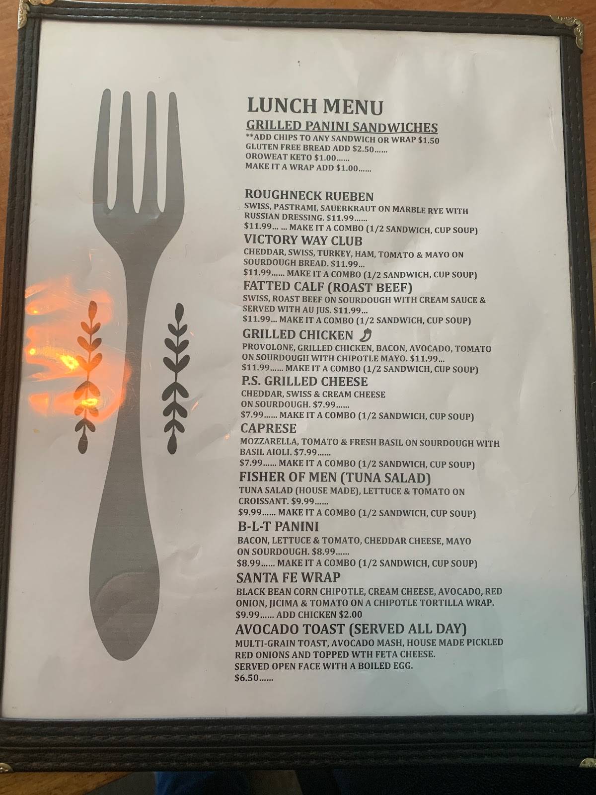 Menu at Prodigal Son’s Coffee House & Eatery, Craig