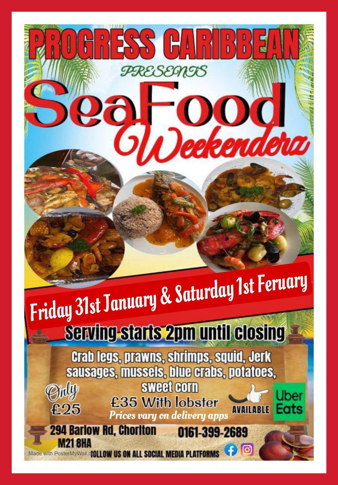 Menu at Progress Caribbean restaurant, Manchester