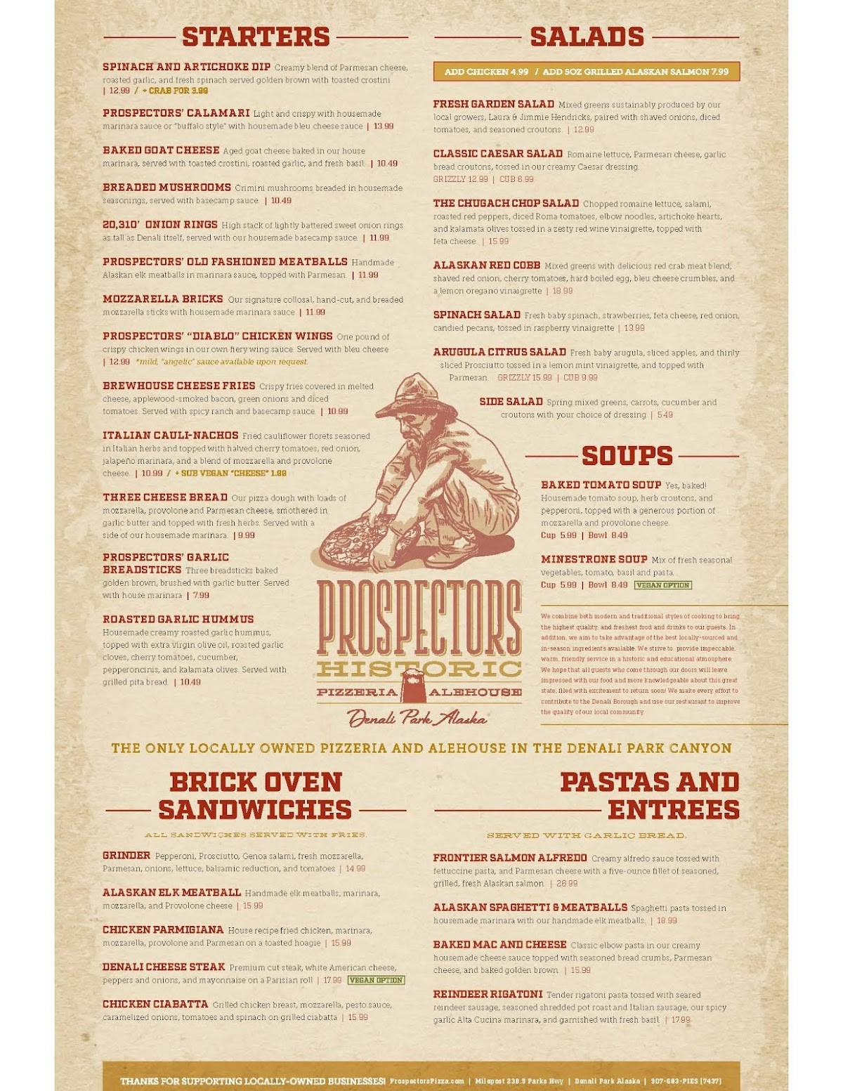 Menu at Prospector's Pizzeria & Alehouse, McKinley Park