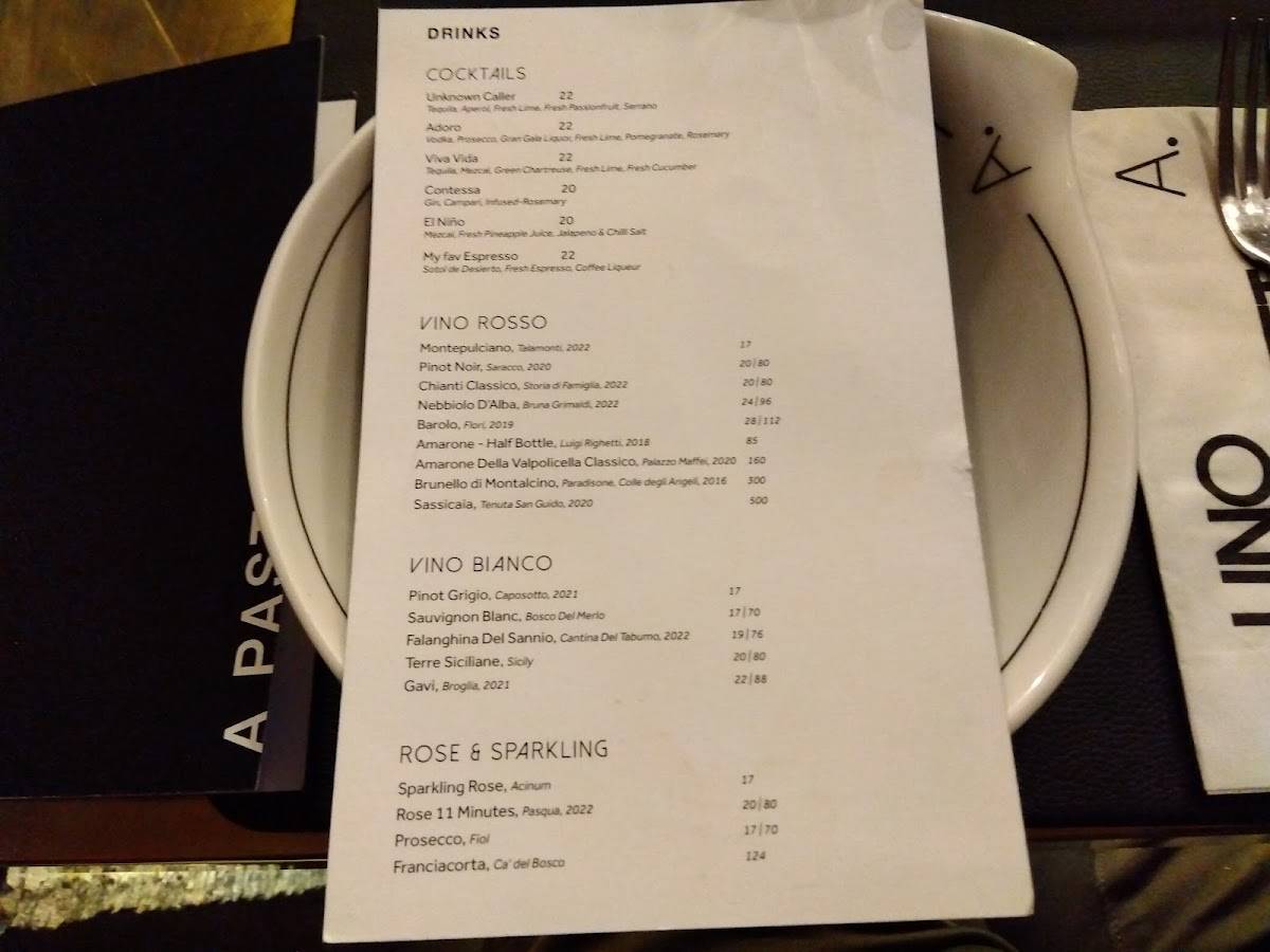 Menu at A Pasta Bar, New York City