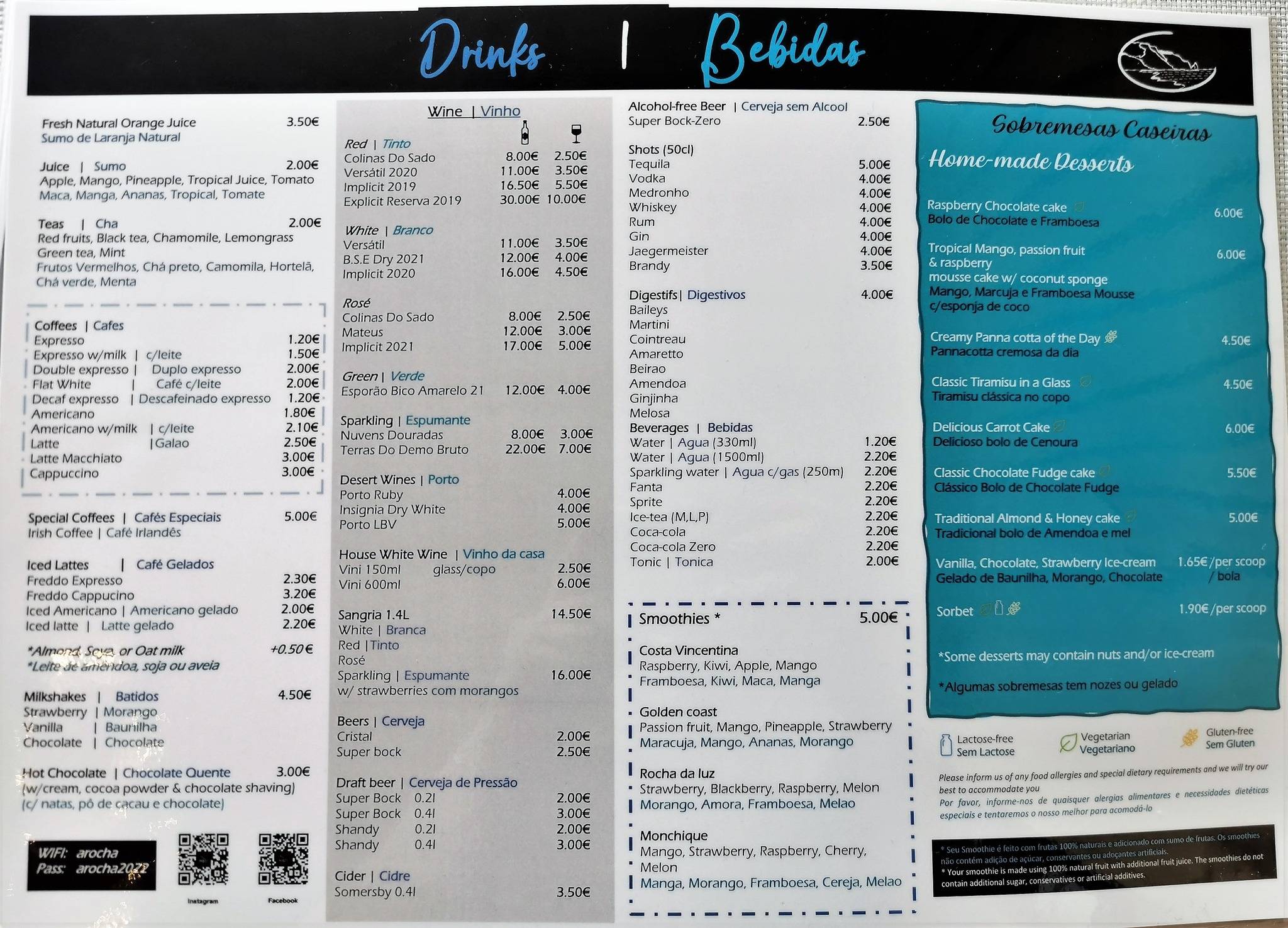 Menu at A Rocha - Bistro & Bar, Praia da Luz
