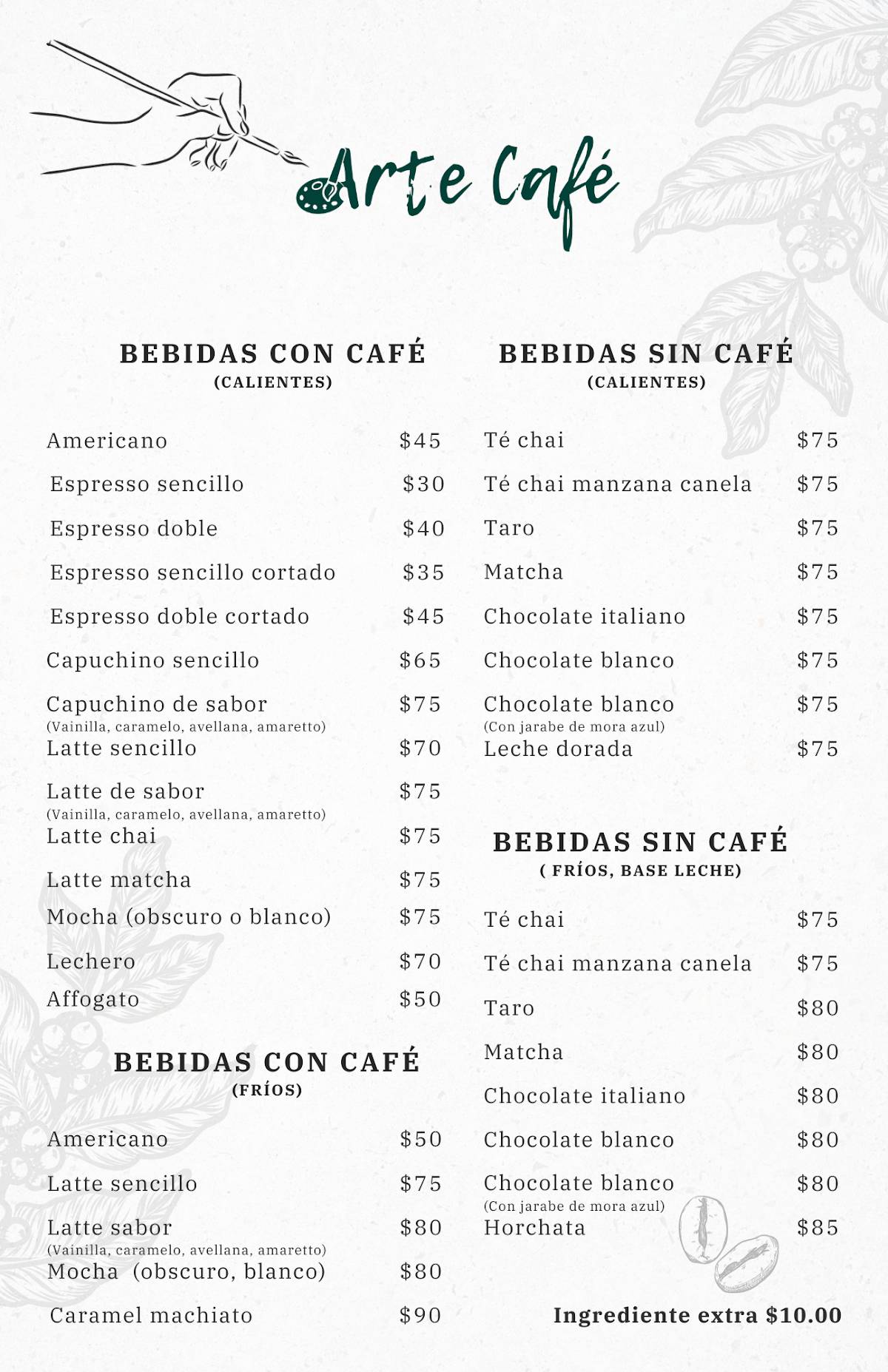 Carta de Arte café AC, San Miguel Zinacantepec