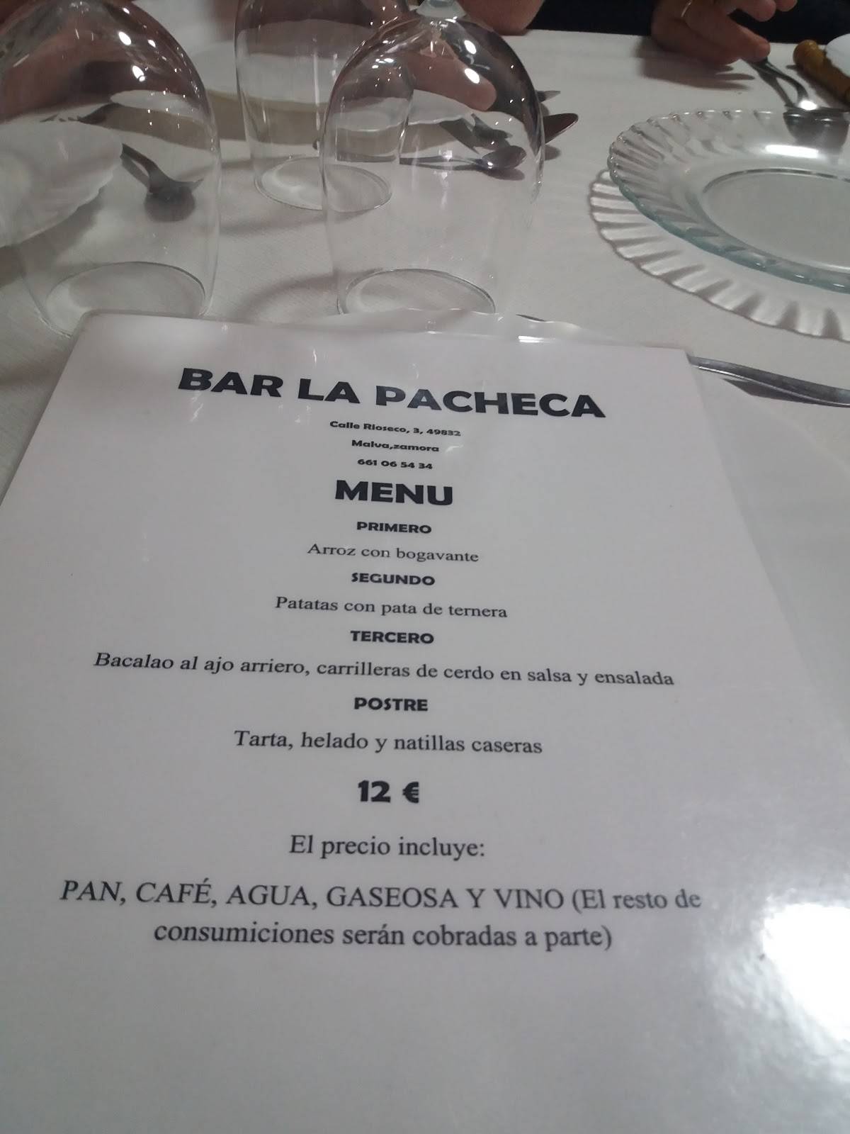 Carta de Bar La Pacheca, Malva
