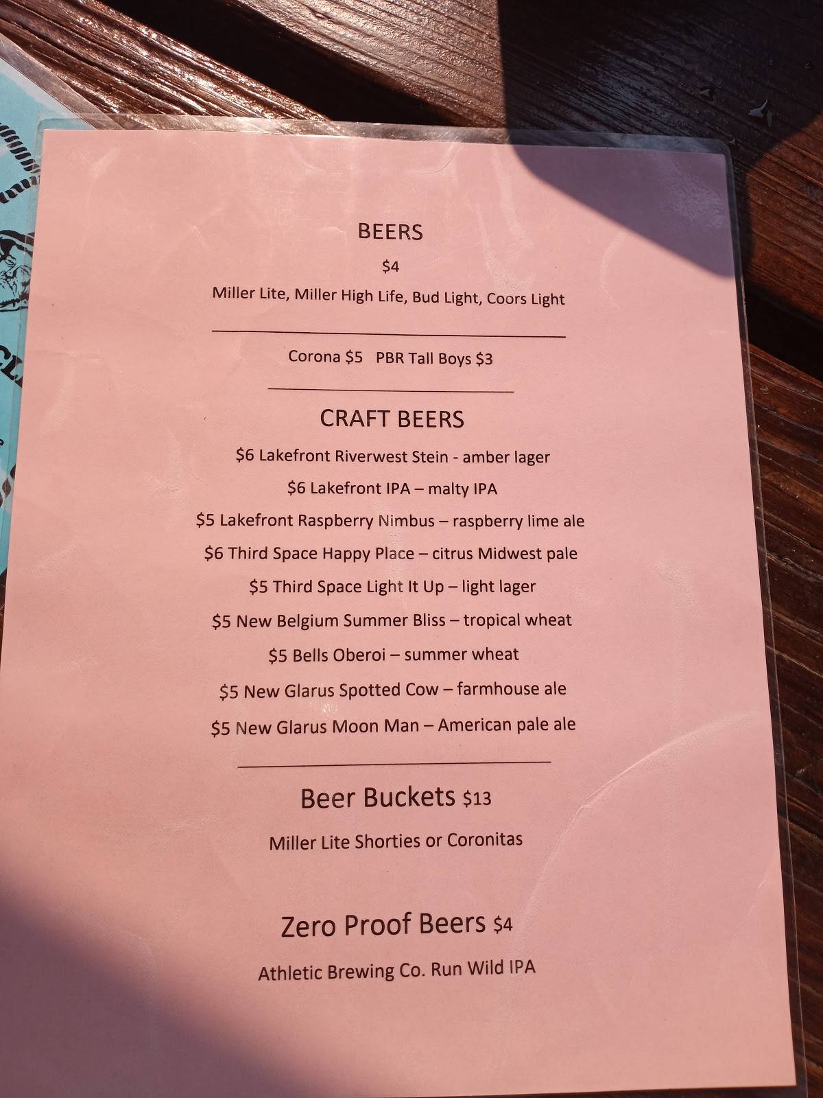 Menu at Barnacle Bud's, Milwaukee