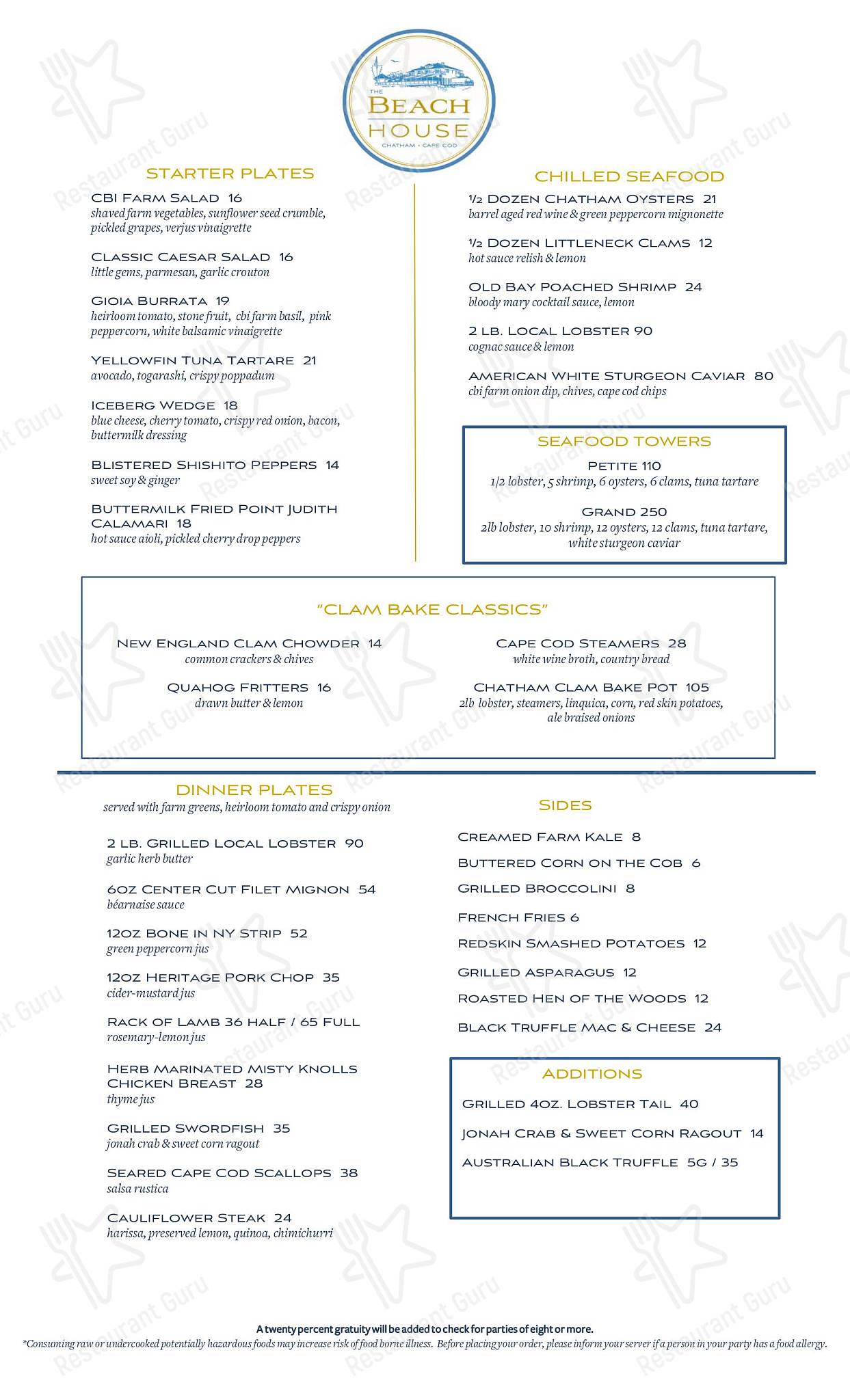 Menu at Beach House Grill pub & bar, Chatham
