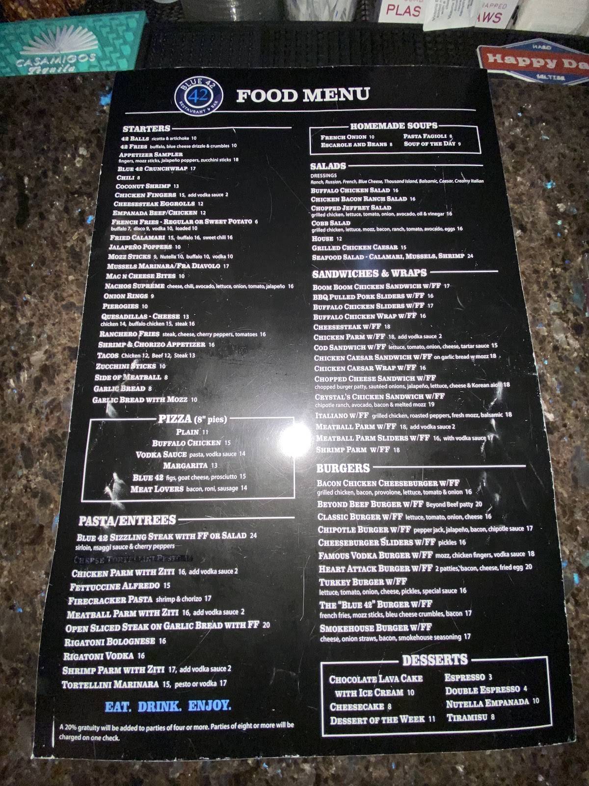 Menu at Blue 42 Restaurant and Bar, Elmwood Park