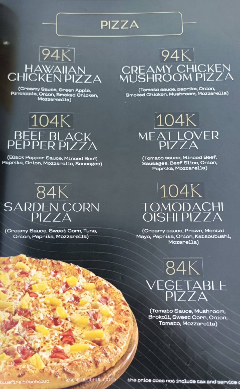 Menu at Bluefire Beach Club, Batam