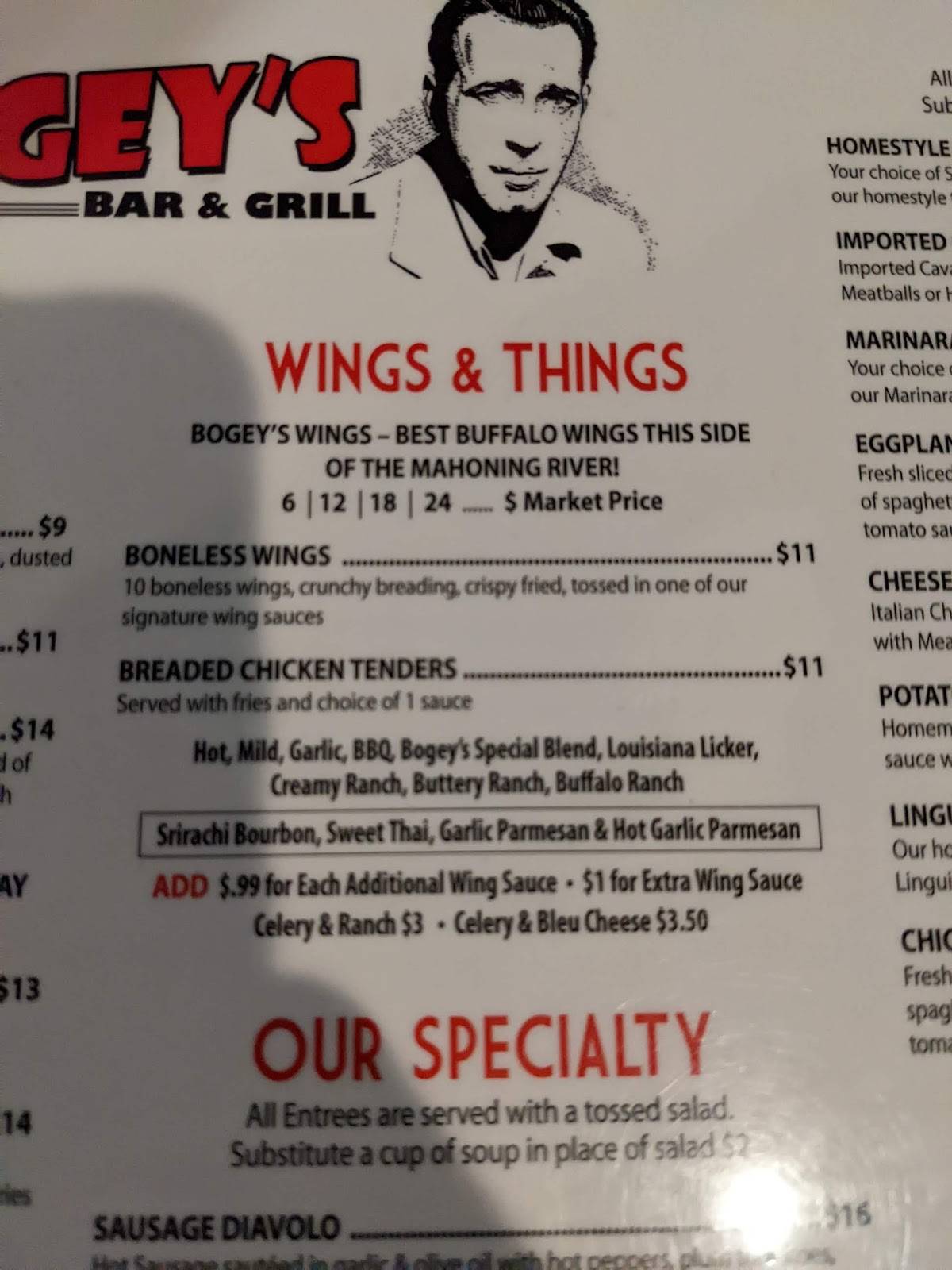 Menu at Bogey's Bar & Grill, Lowellville, Upland Ave