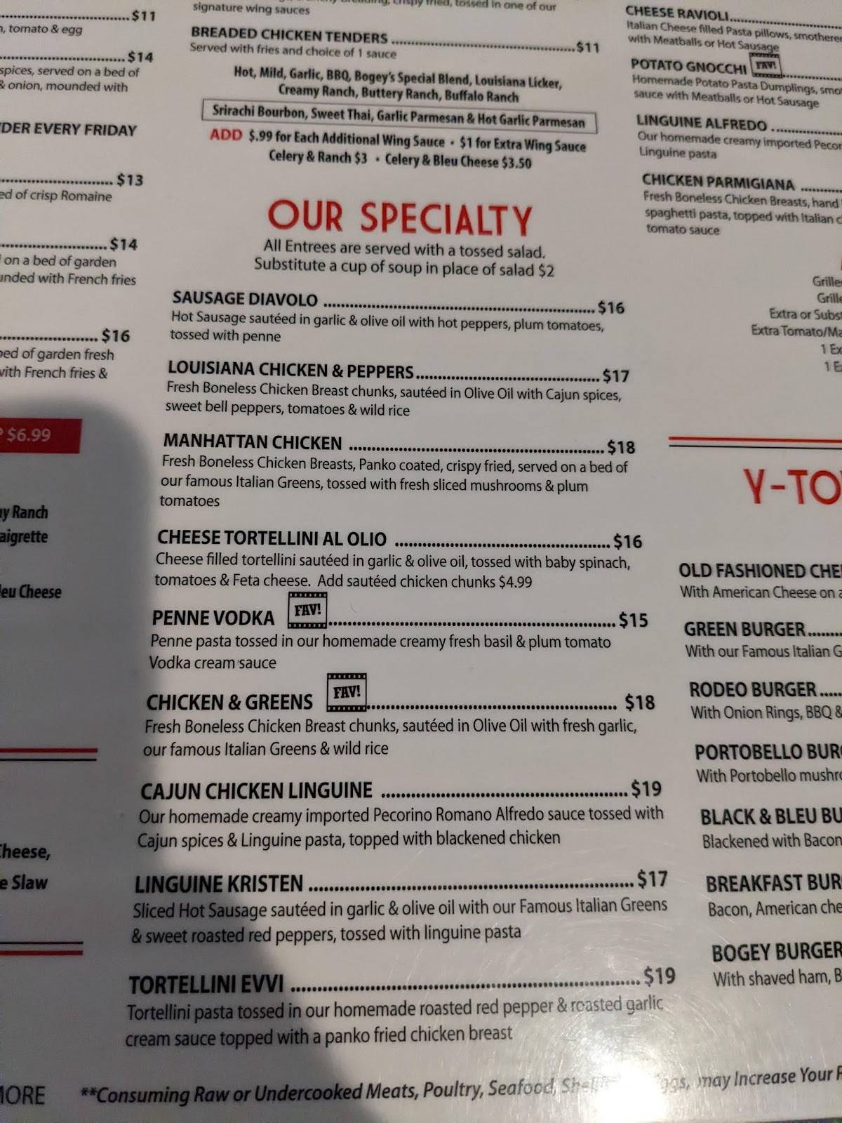 Menu at Bogey's Bar & Grill, Lowellville, Upland Ave