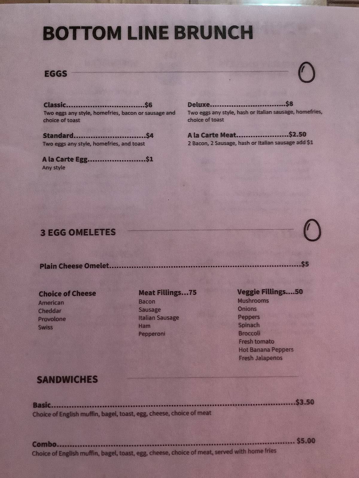 Menu at Bottom Line Bar & Grill, Warwick
