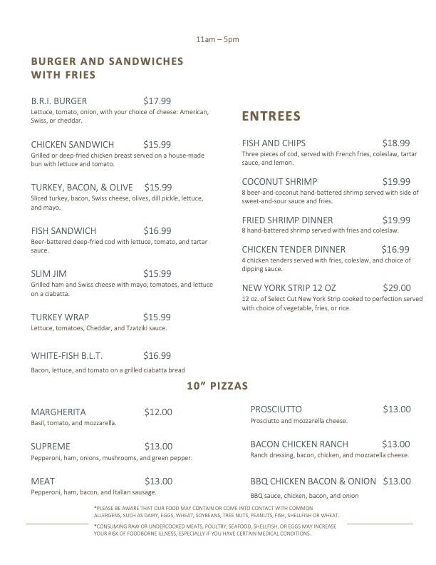 Menu at Boyne River Inn pub & bar, Boyne City