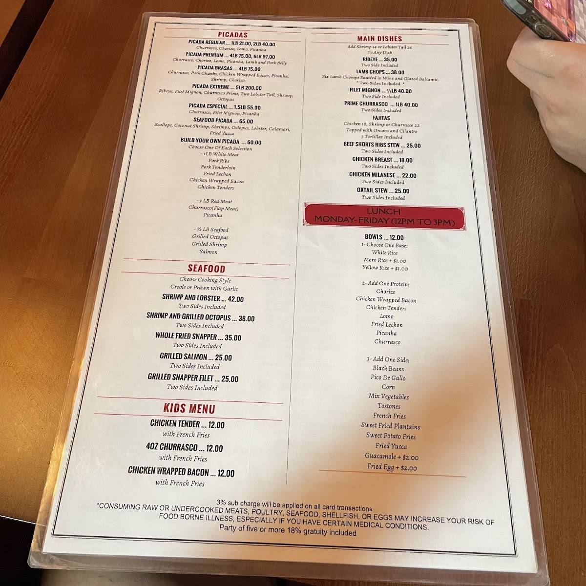 Menu at Brasas Steakhouse & Grill, Lehigh Acres