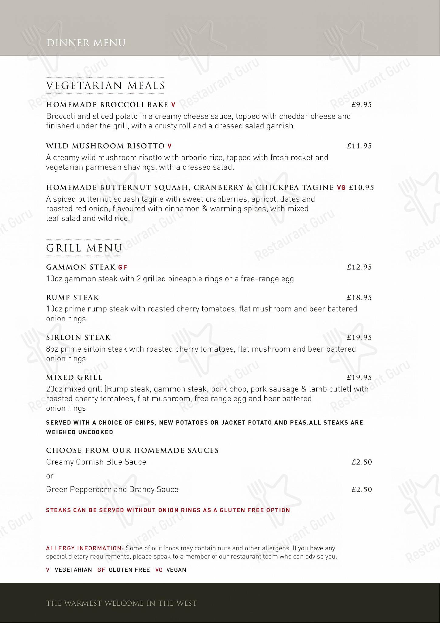 Menu at The Brendon Arms pub & bar, Bude