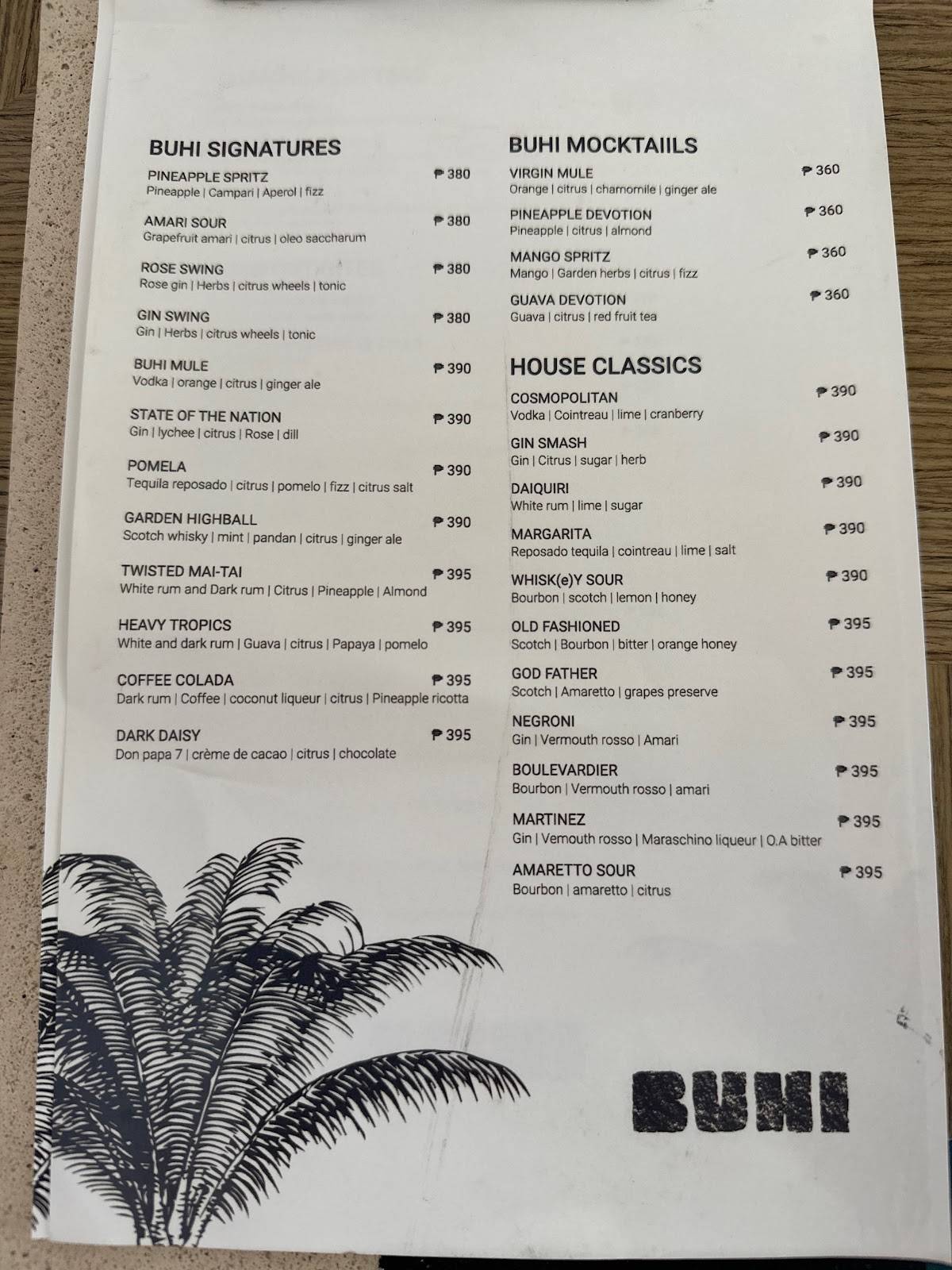 Menu at Buhi Cave Bar, Lapu-Lapu City