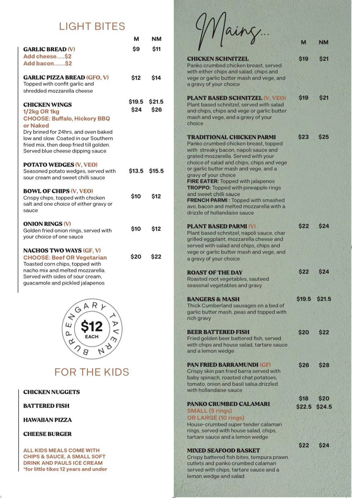 Menu at Burpengary Tavern pub & bar, Burpengary