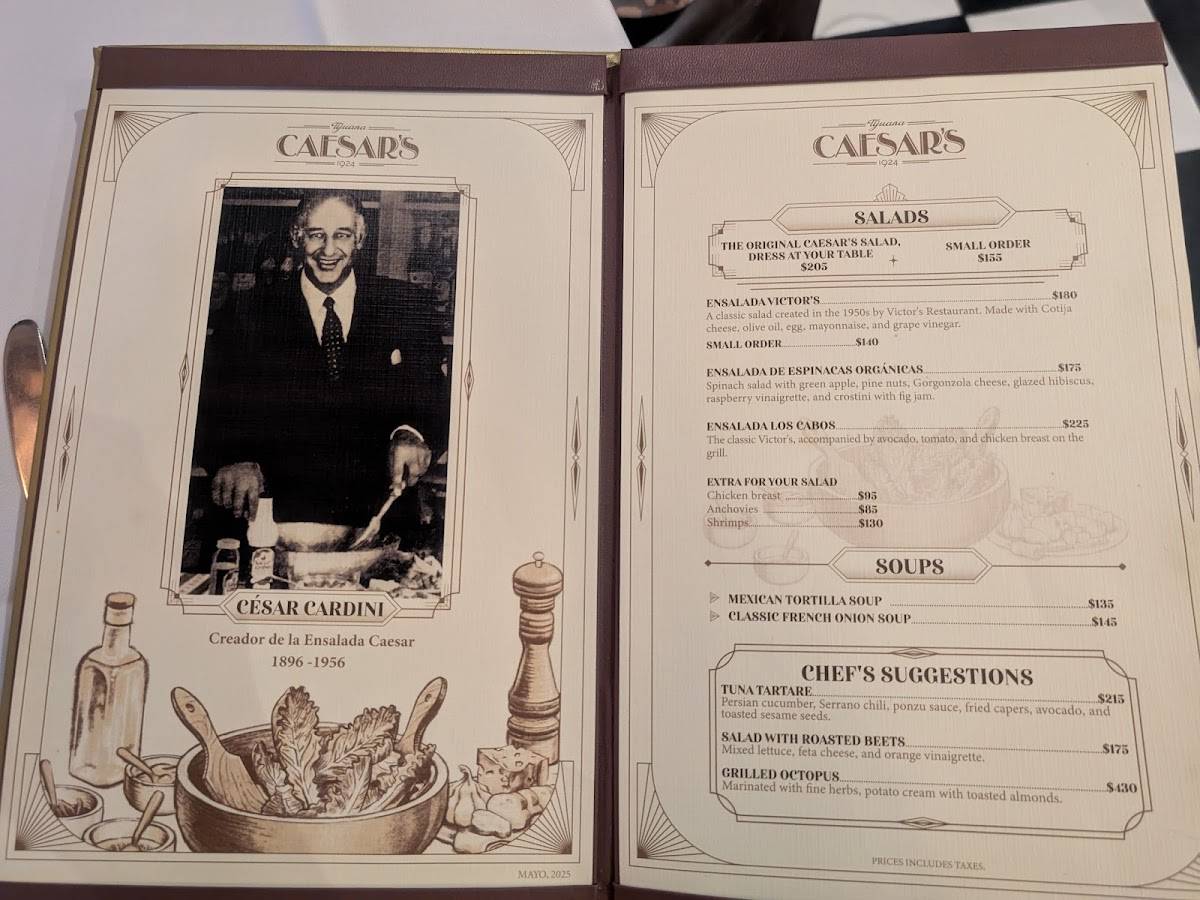 Carta del pub y bar Caesar's, Tijuana, Av. Revolución 8190