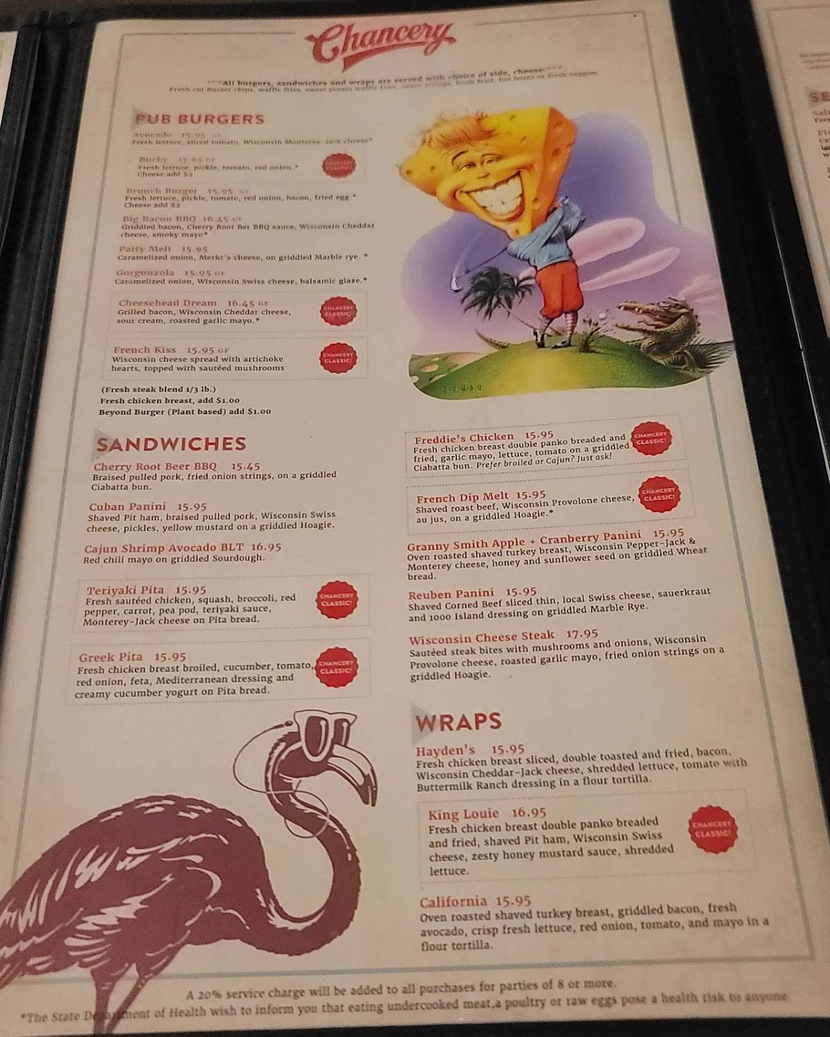 Menu at Chancery Restaurant & Pub, Mequon, N Port Washington Rd