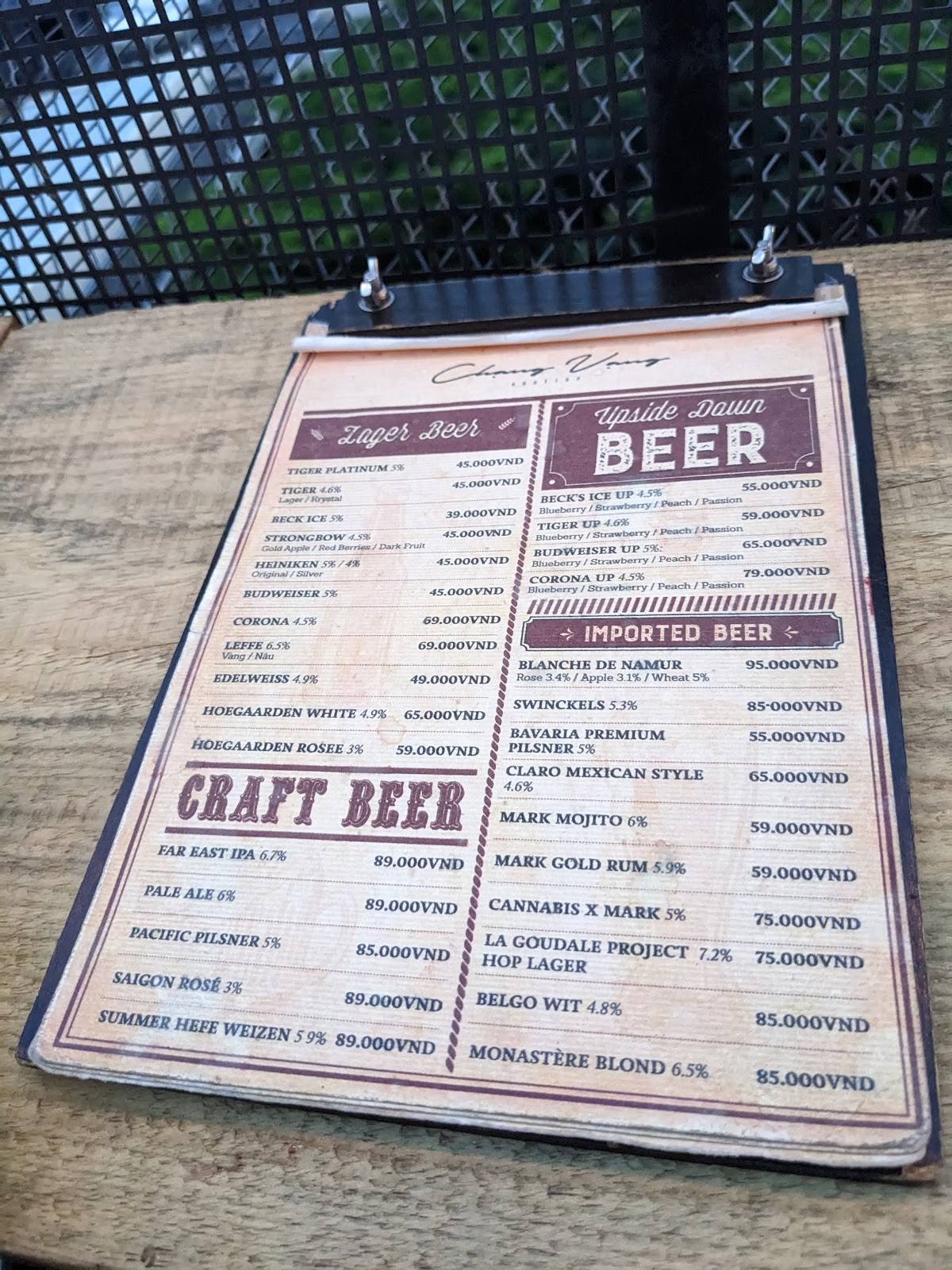 Menu at Chạng Vạng Rooftop pub & bar, Ho Chi Minh City