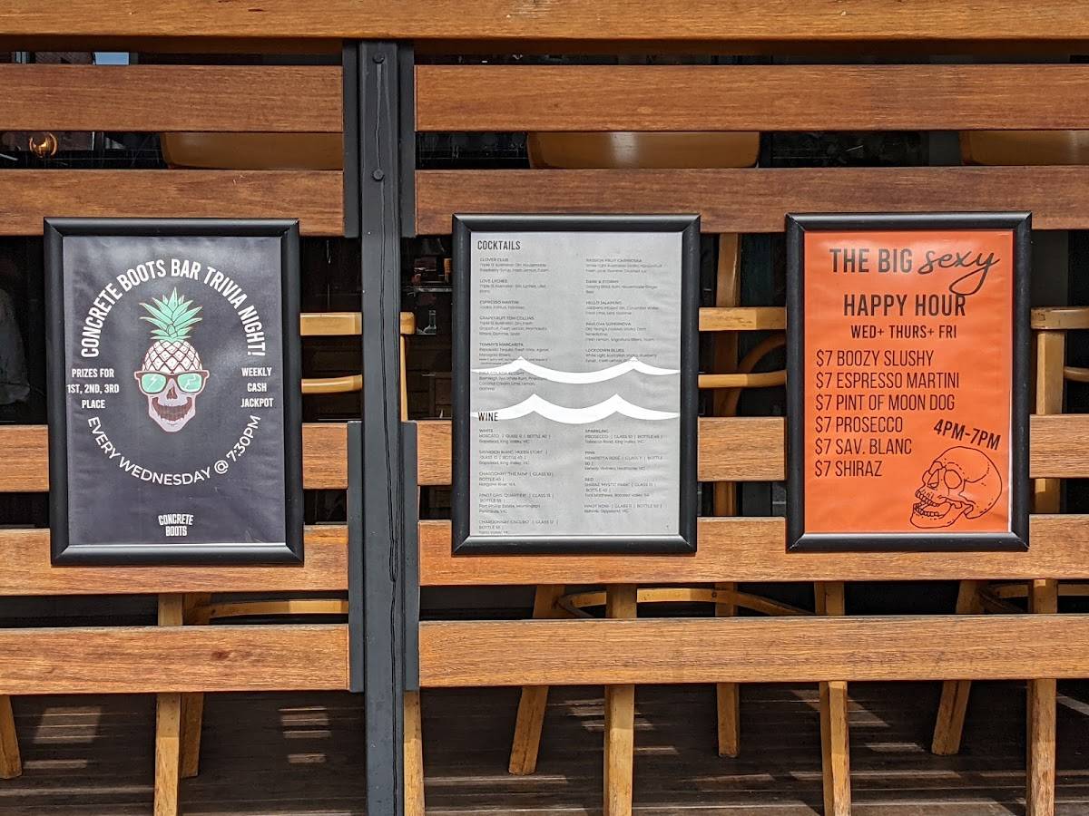 Menu at Concrete Boots Bar Richmond, Richmond