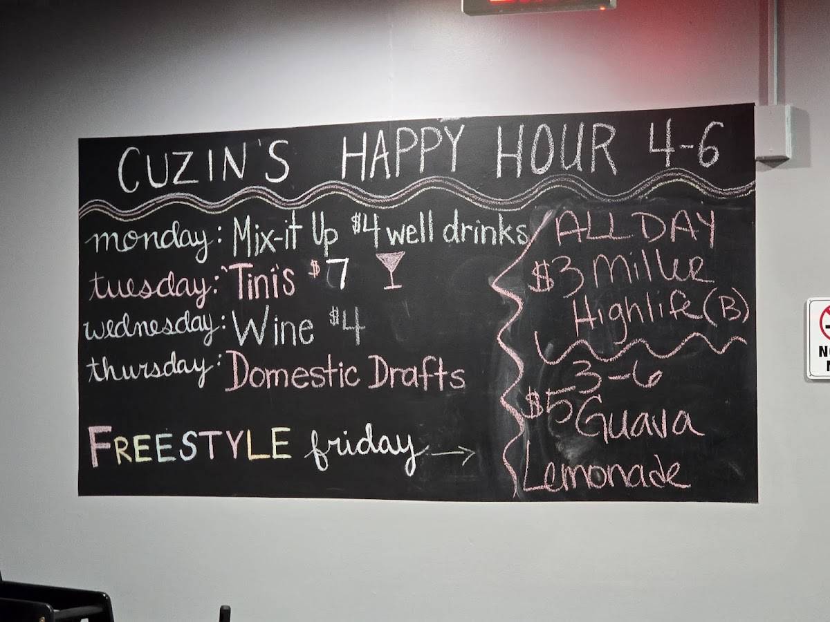 Menu at Cuzin’s Pub & Grill, Allentown