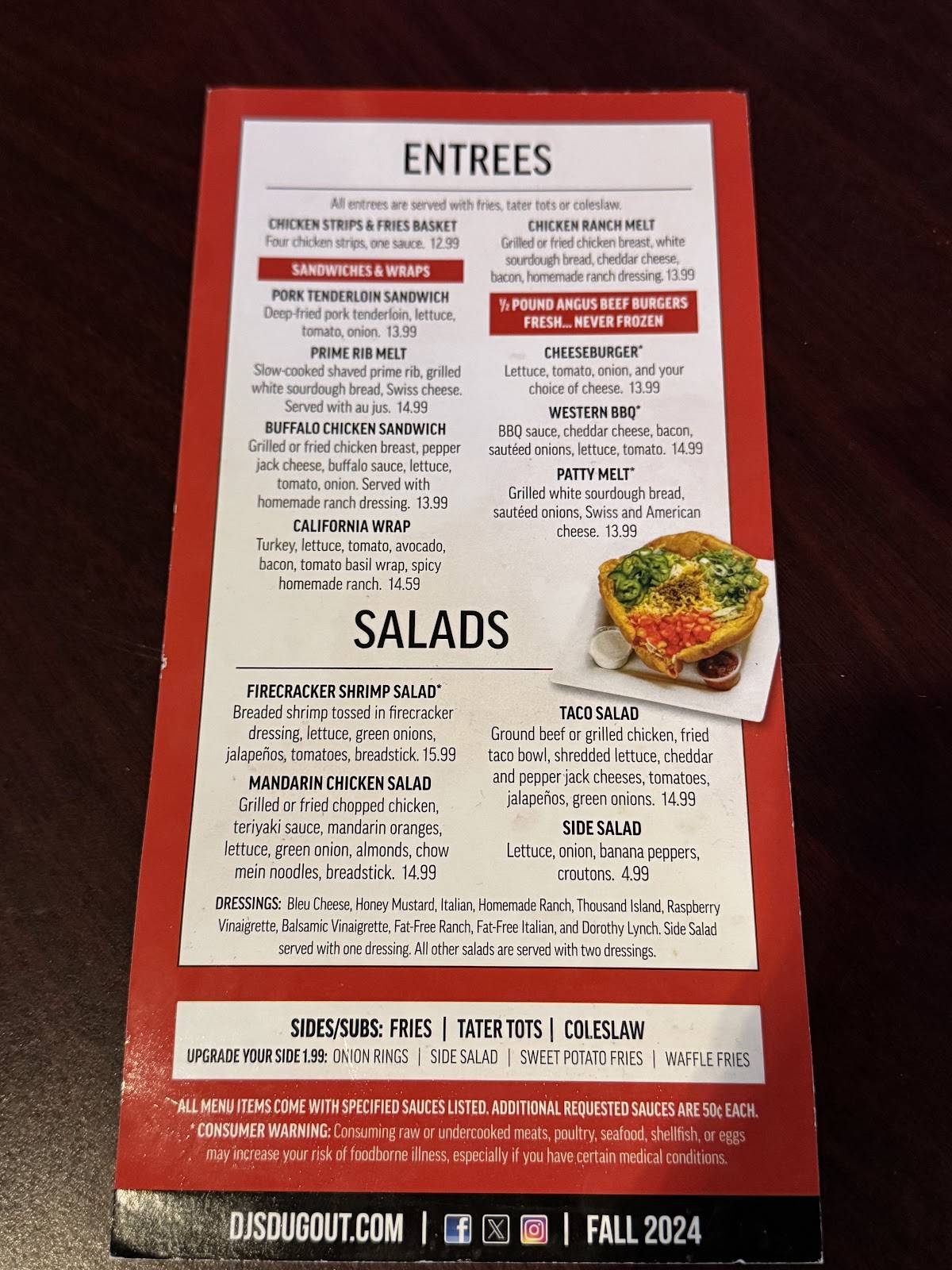 Menu at DJ's Dugout Sports Bar - Downtown, Omaha, Capitol Ave
