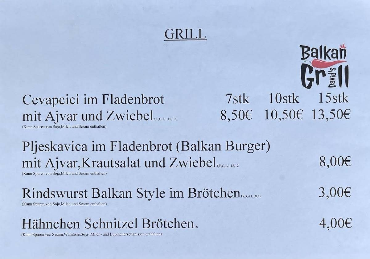 Menu au David's Balkan Grill pub et bar, Hanau