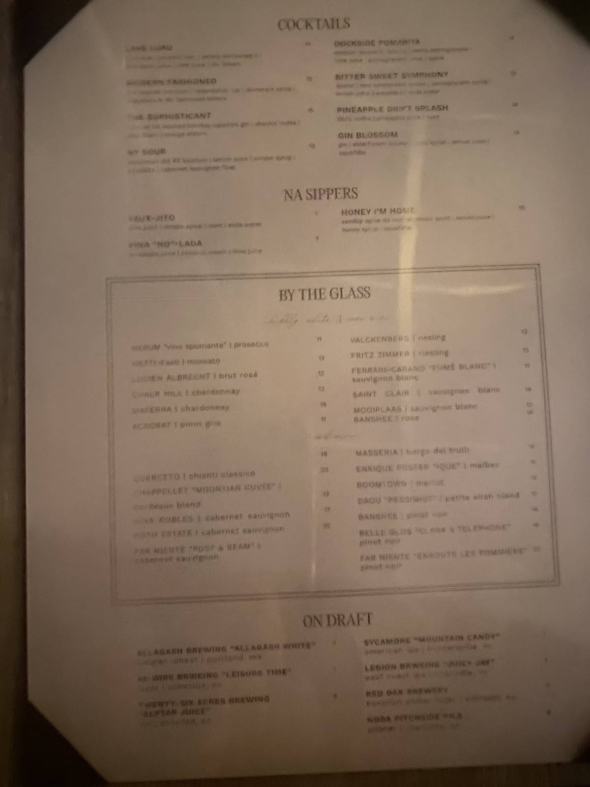Menu at Drift on Lake Wylie pub & bar, Belmont, 315-M Lanyard Ln