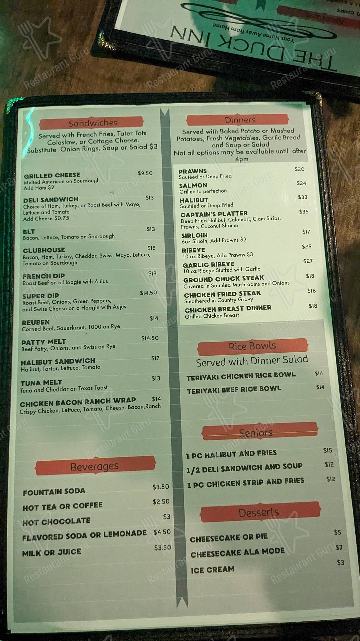 Menu at Duck Inn pub & bar, Skamokawa, WA-4