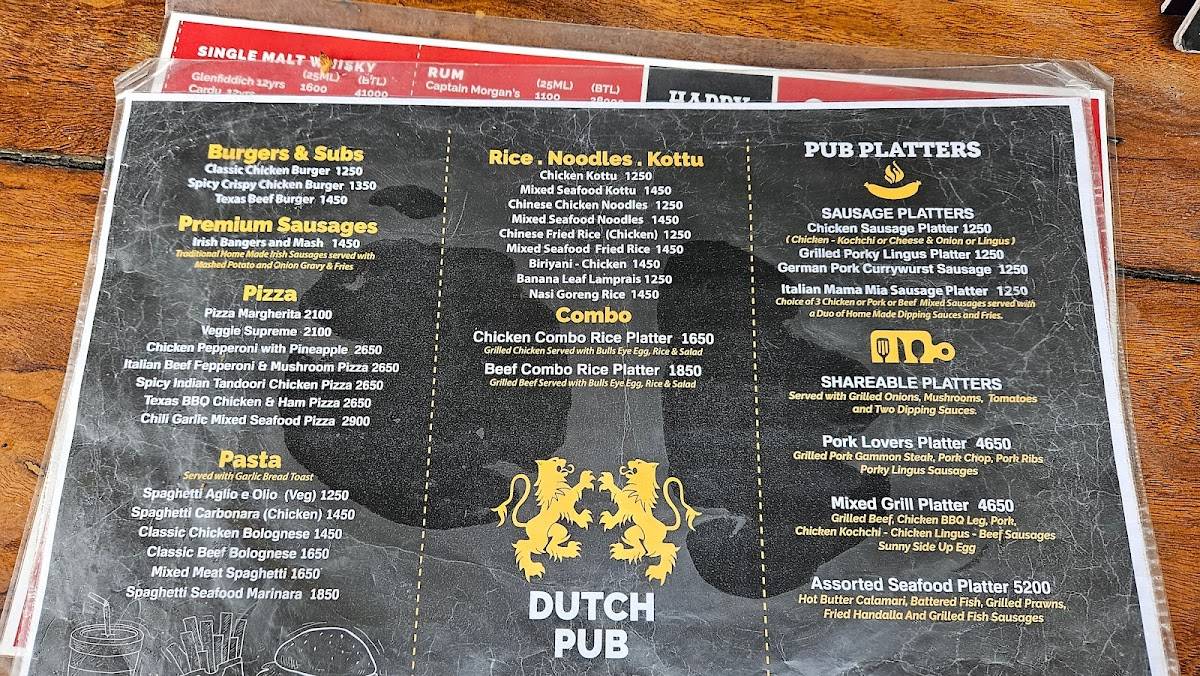 Menu at Dutch Pub Colombo, Colombo