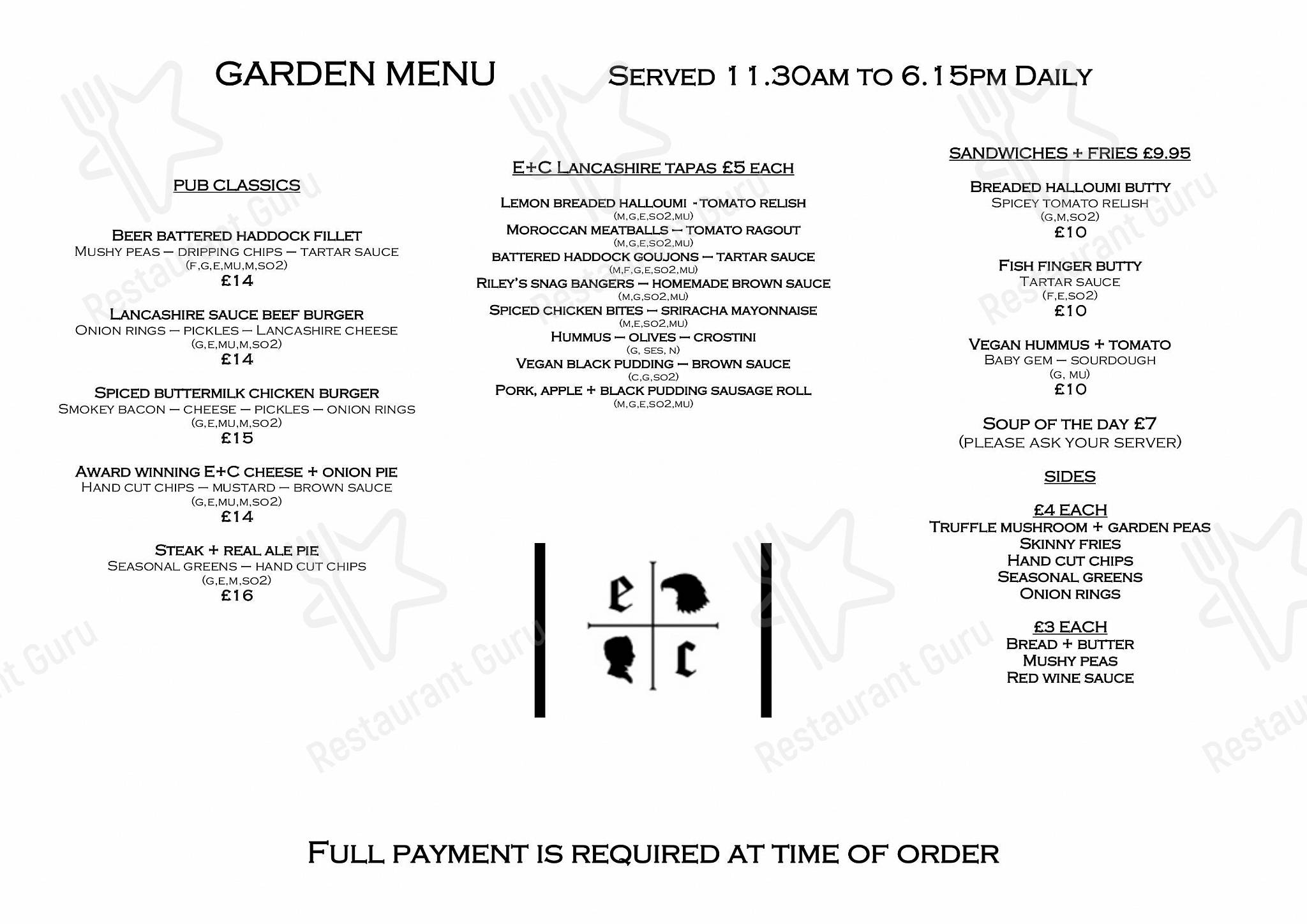 Menu at Eagle & Child Inn pub & bar, Bury, 3 Whalley Rd