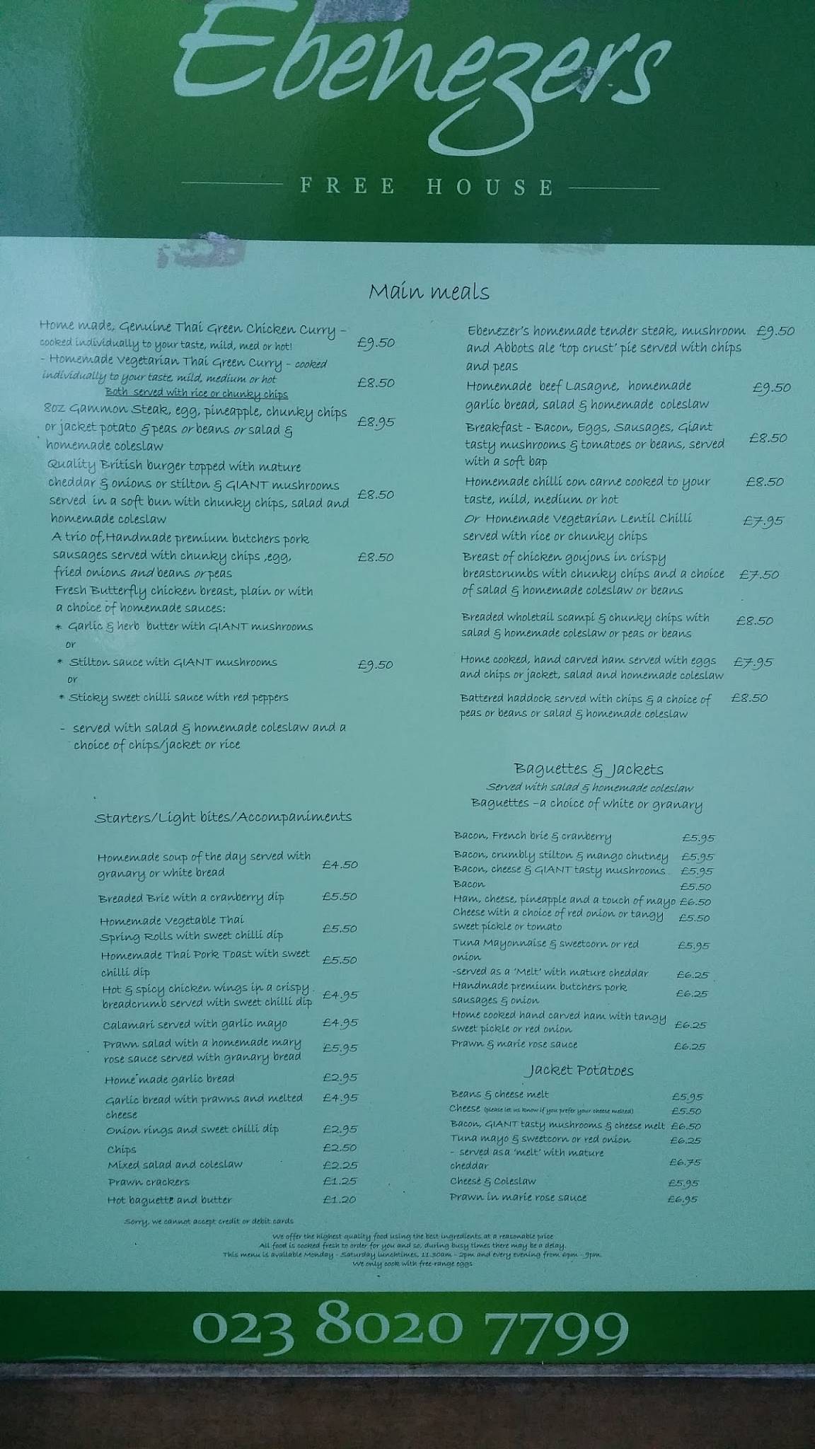 Menu at Ebenezers pub & bar, Southampton, 18a Pylewell Rd
