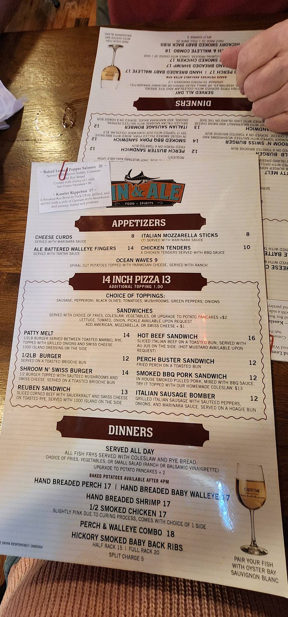 Menu at Fin and Ale pub & bar, Kenosha