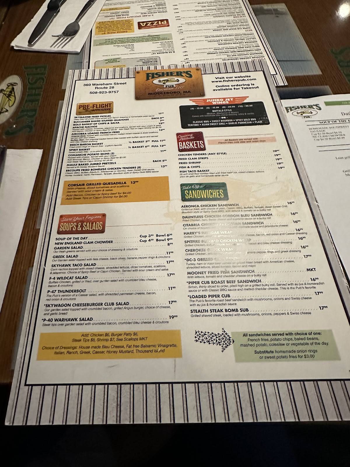 Menu at Fisher's Pub, Middleborough