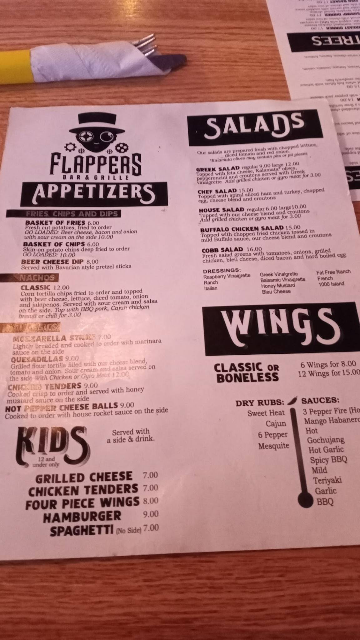 Menu at Flappers Bar and Grille, Mount Vernon