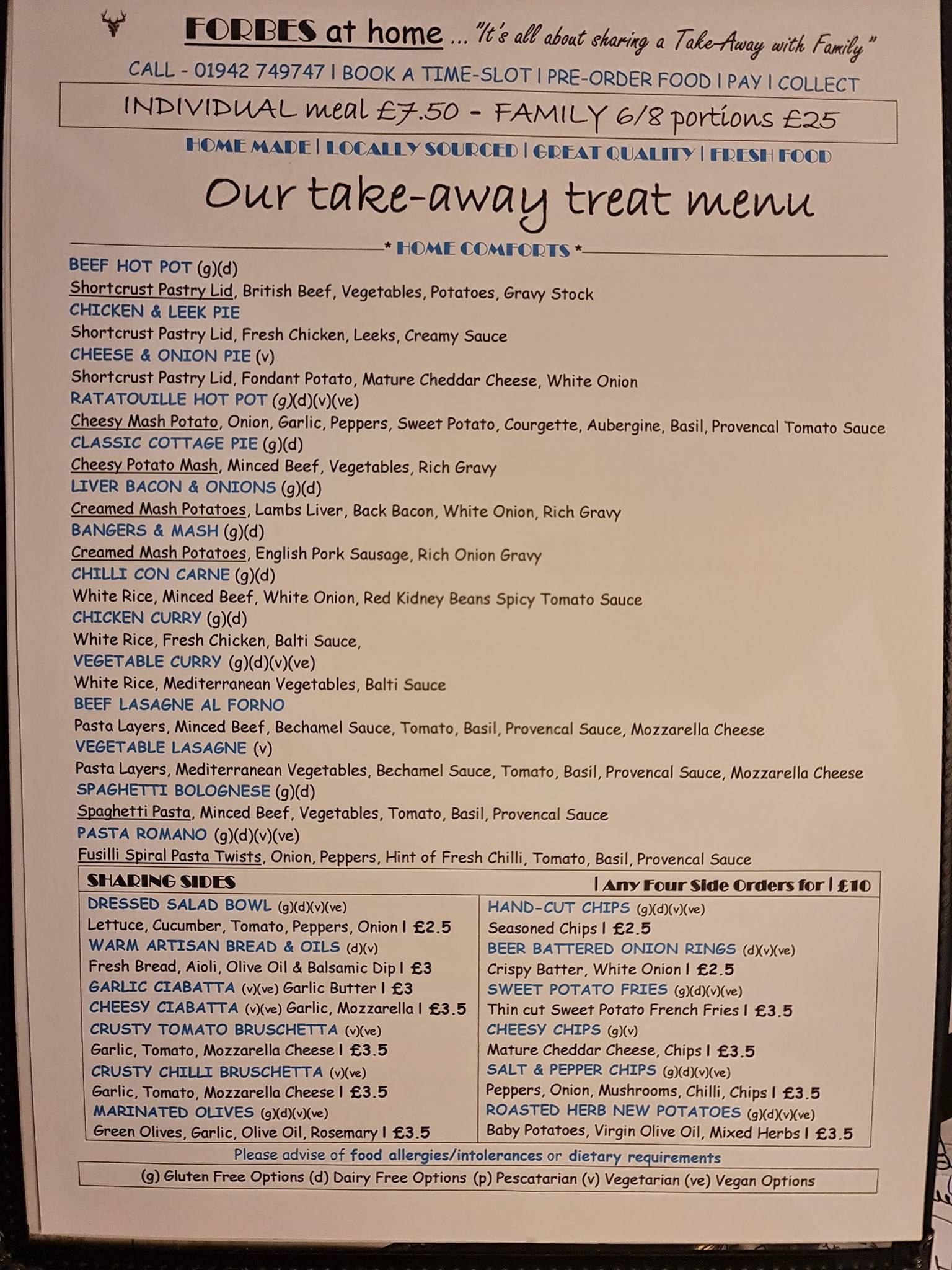 Menu at Forbes on the Lane pub & bar, Wigan