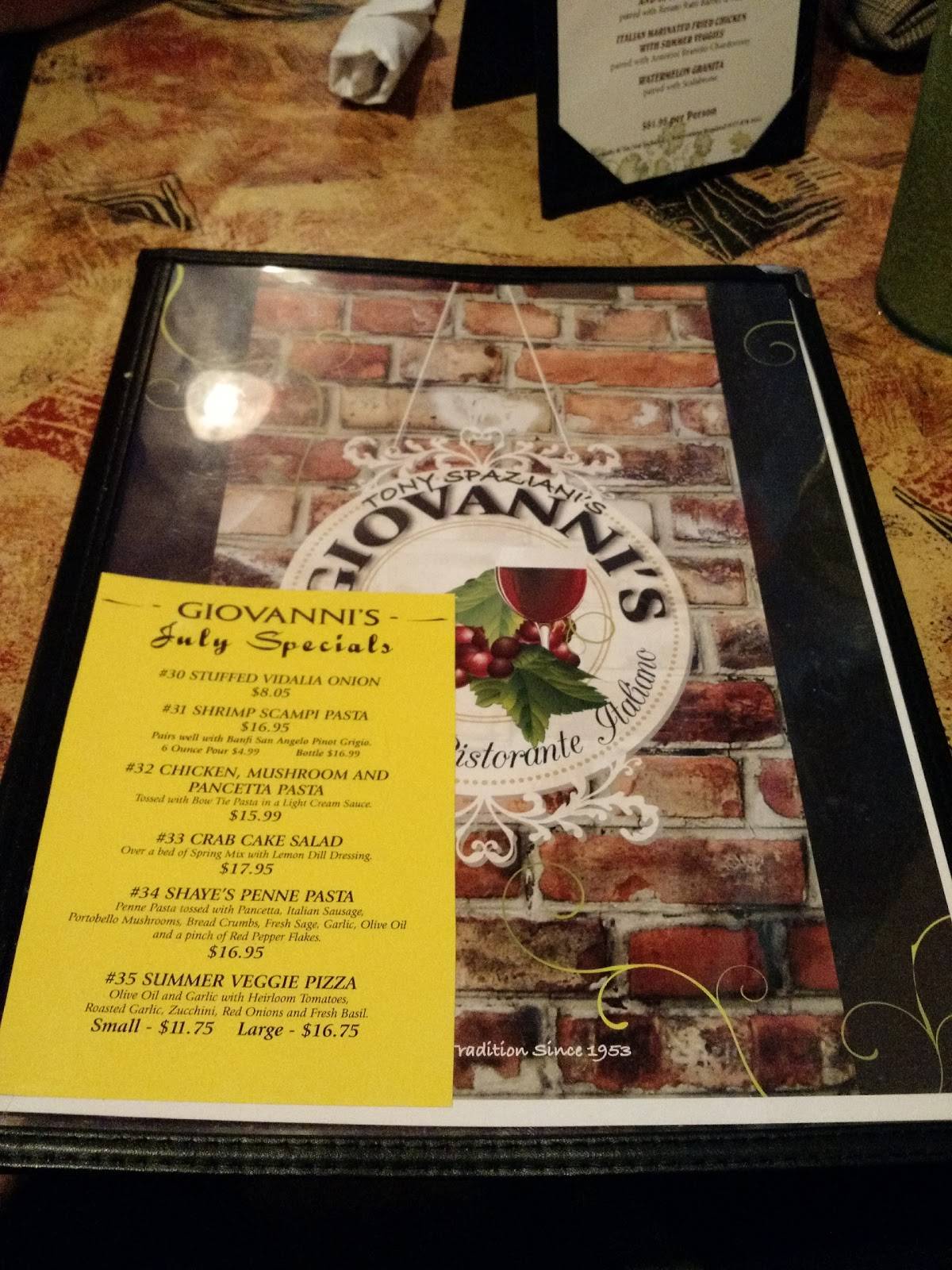 Menu at Giovanni's pub & bar, Fairborn, 215 W Main St
