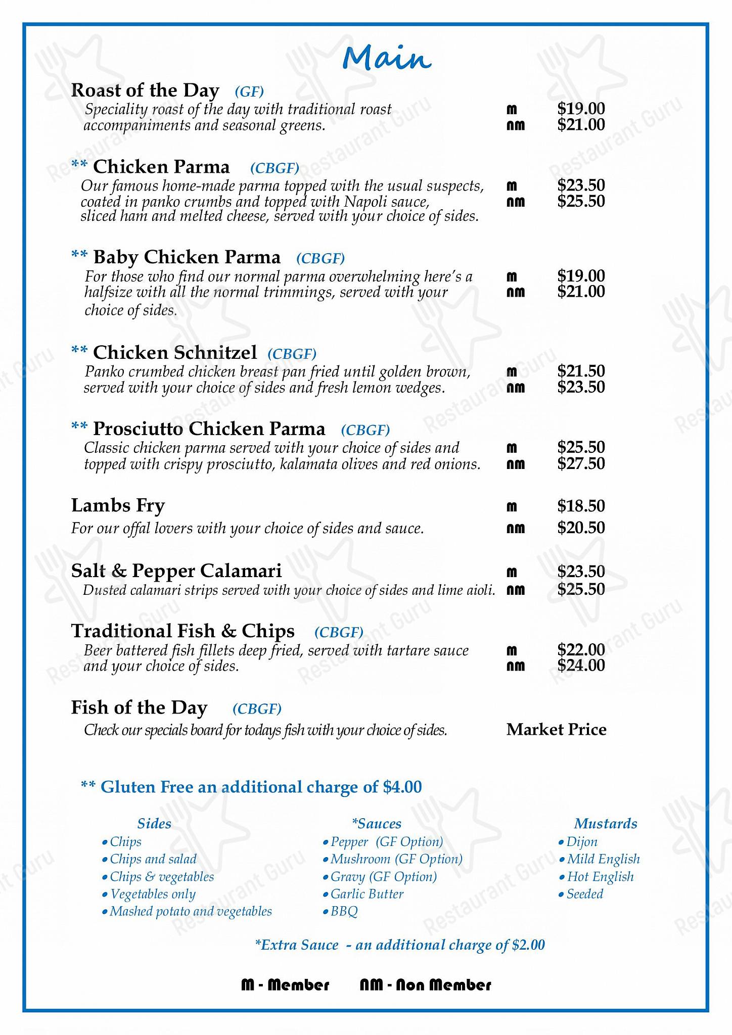 Menu at Greensborough RSL pub & bar, Greensborough