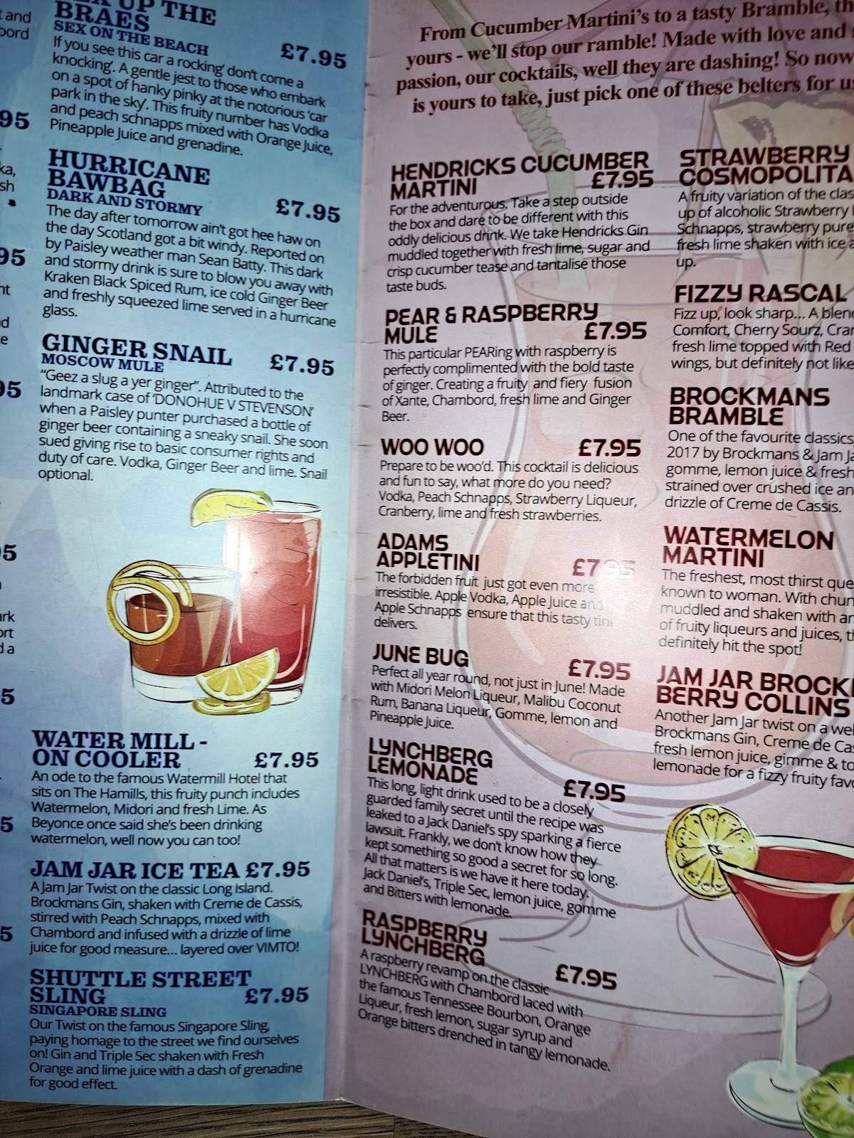 Menu at Jam Jar Paisley pub & bar, Paisley