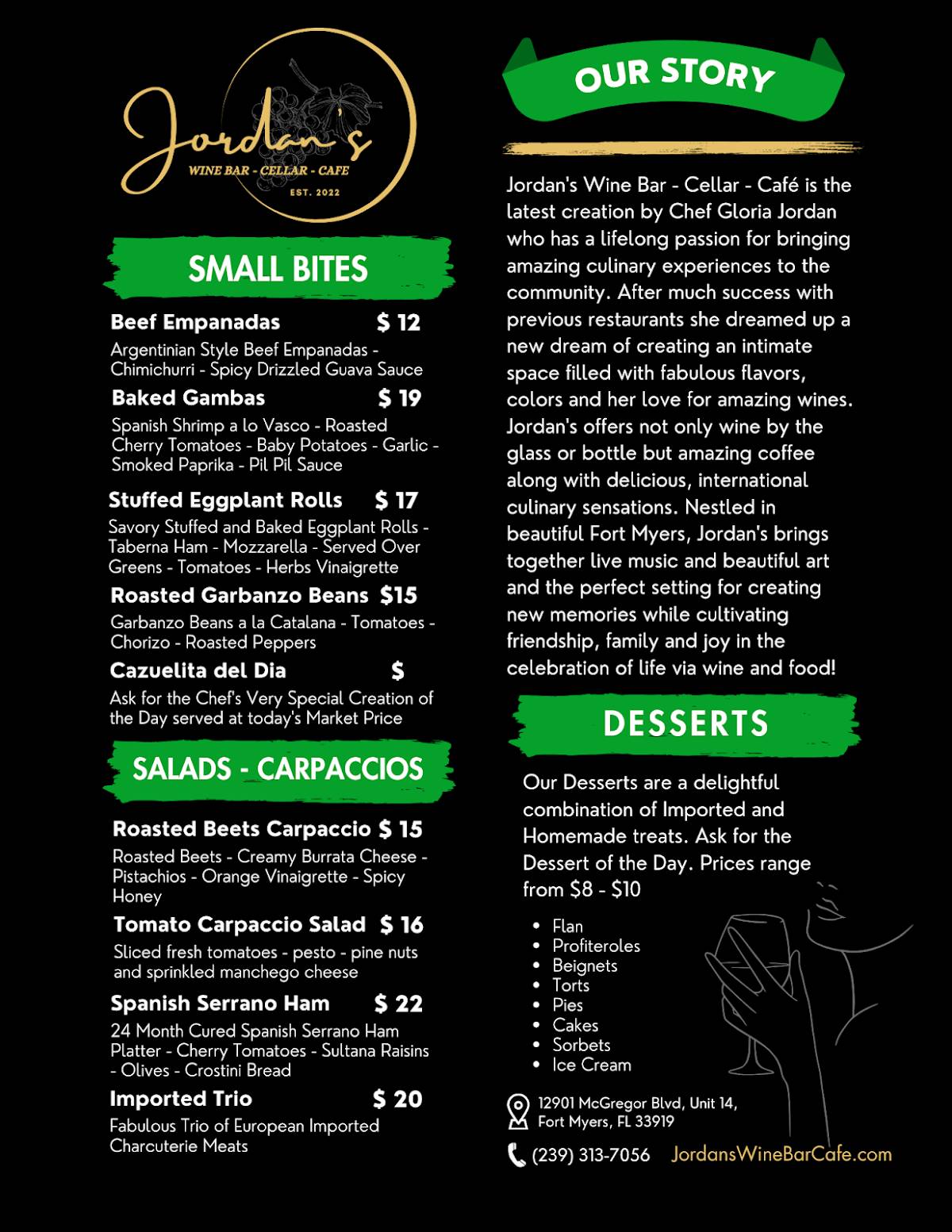 Menu at Jordan's Wine Bar and Cellar, Fort Myers