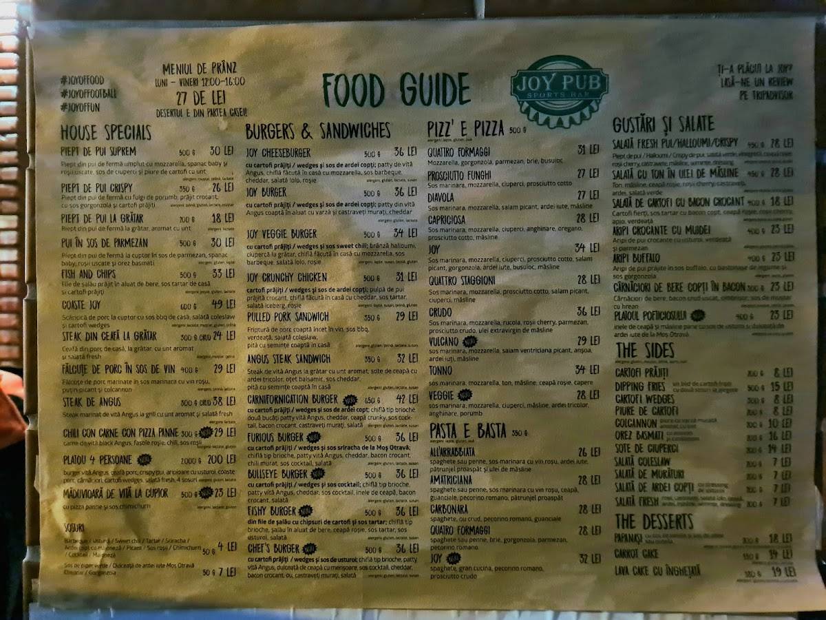 Menu at Joy Pub, Timișoara, Strada Barbu Iscovescu nr. 2 parter