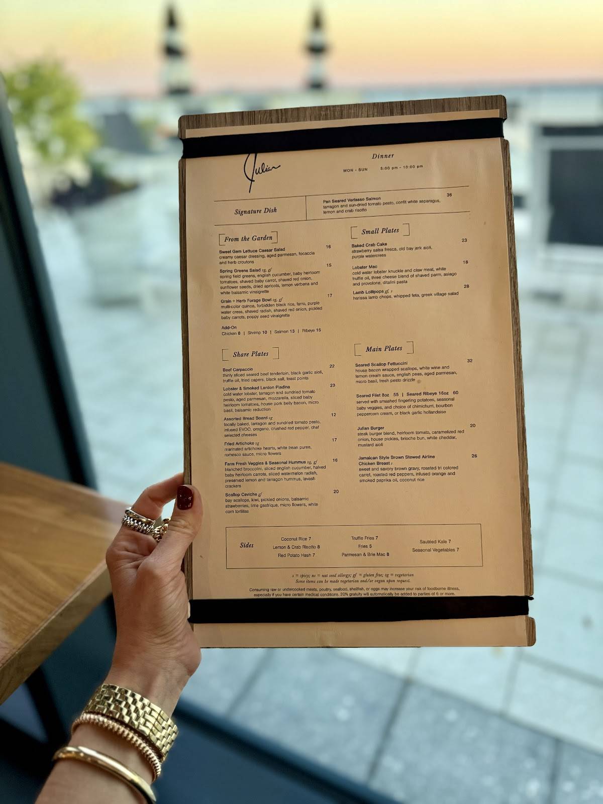 Menu at Julian Restaurant, Tampa