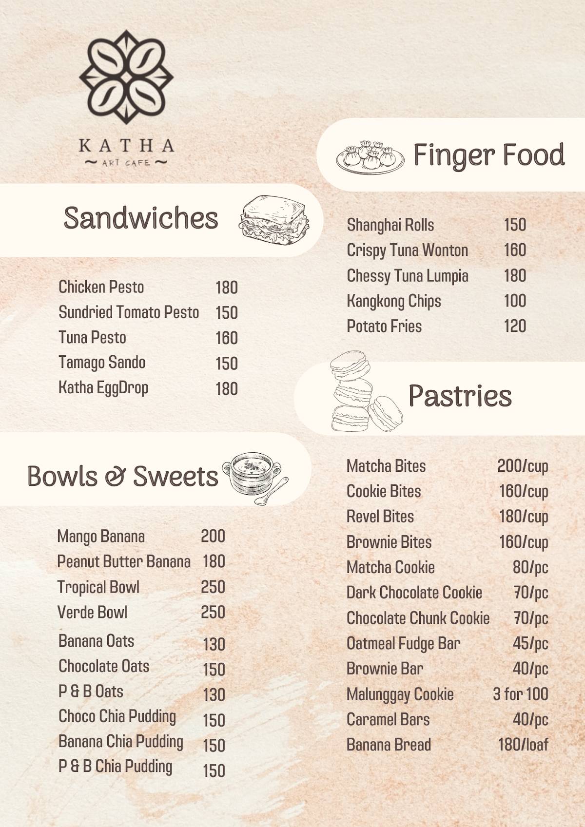 Menu at Katha Art Cafe, Puerto Galera