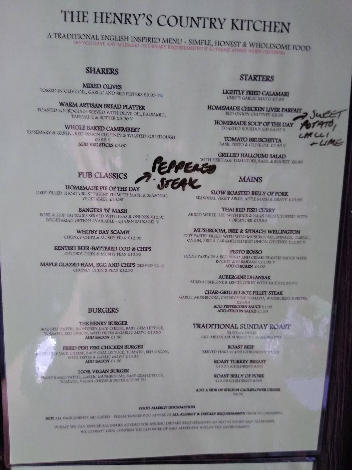 Menu at King Henry Ⅷ pub & bar, Hever