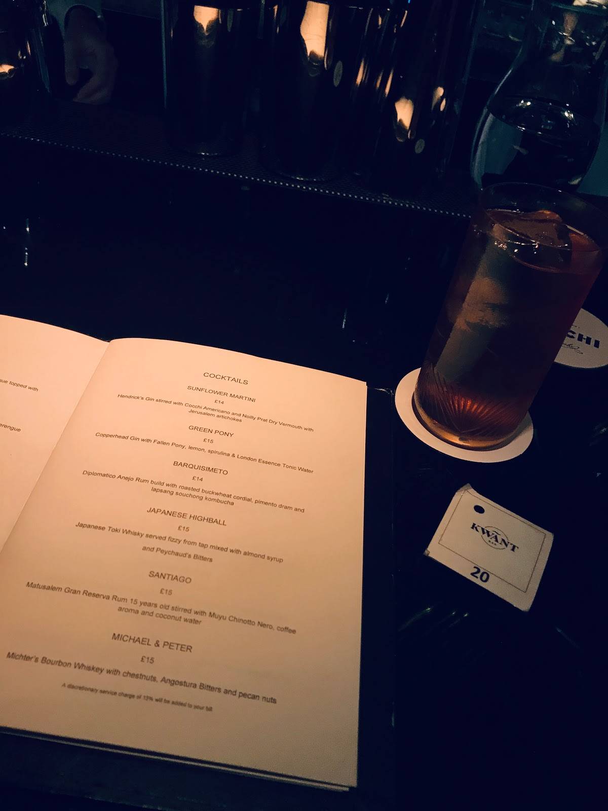 Menu at Kwãnt Mayfair pub & bar, London