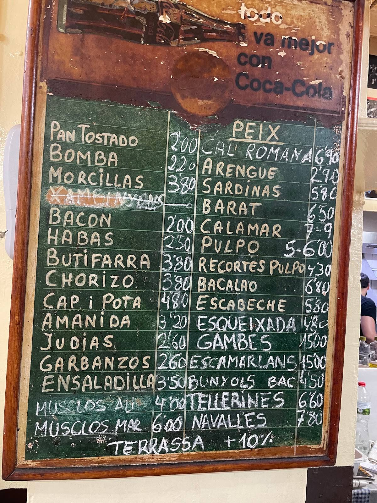 Menu at La Cova Fumada pub & bar, Barcelona