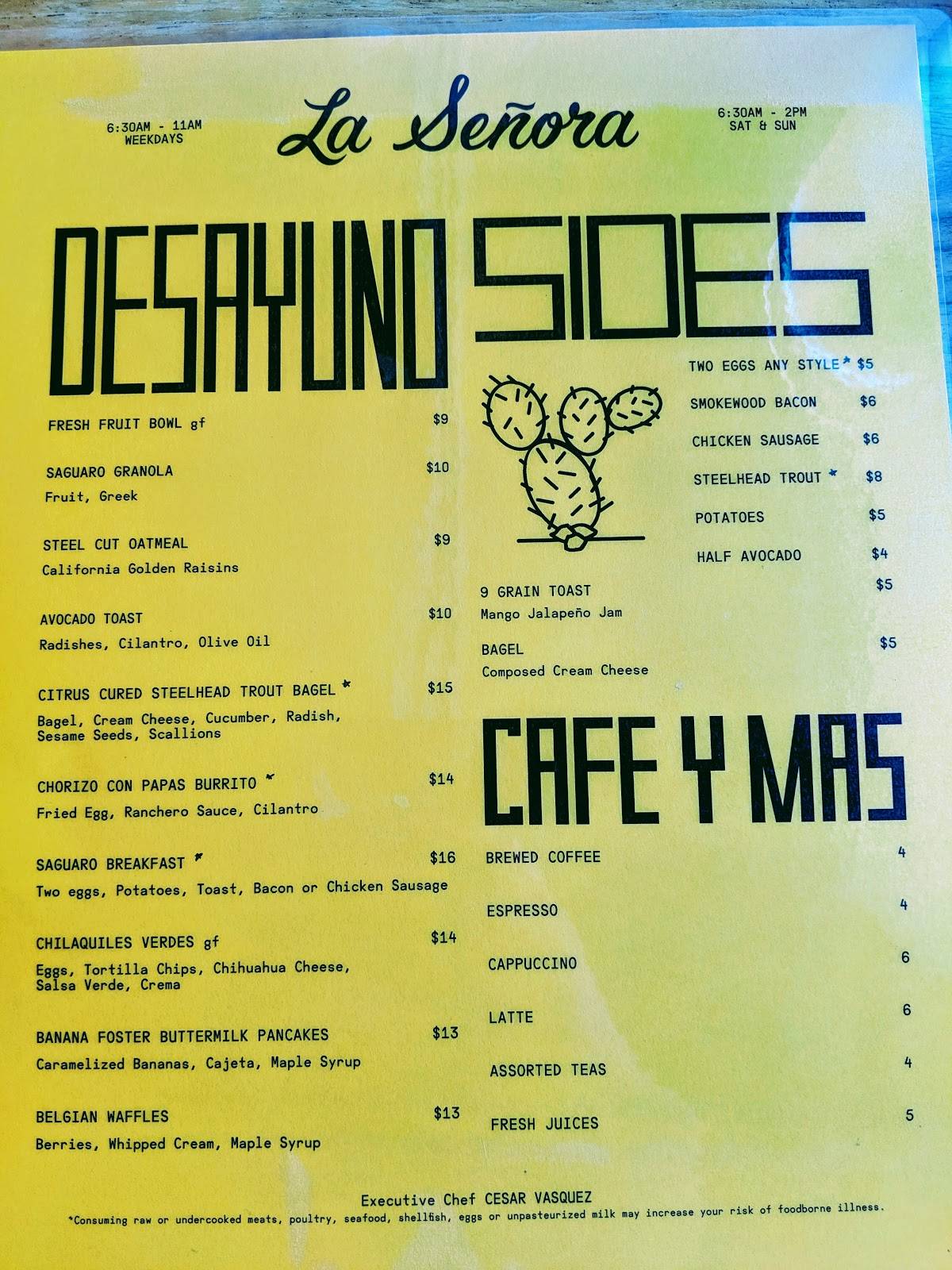 Menu at La Señora Cafe, Scottsdale