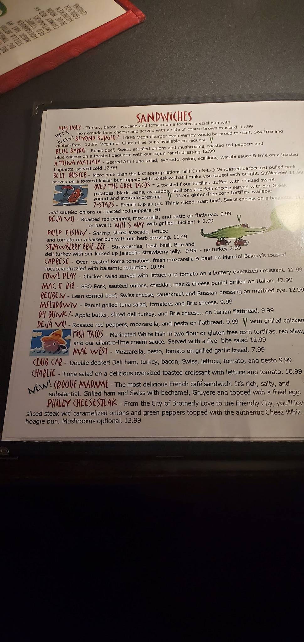 Menu at Later Alligator pub & bar, Wheeling