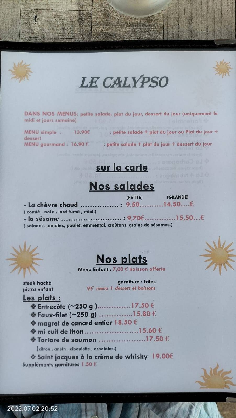 Menu au Le Calypso La Rochelle pub et bar, La Rochelle