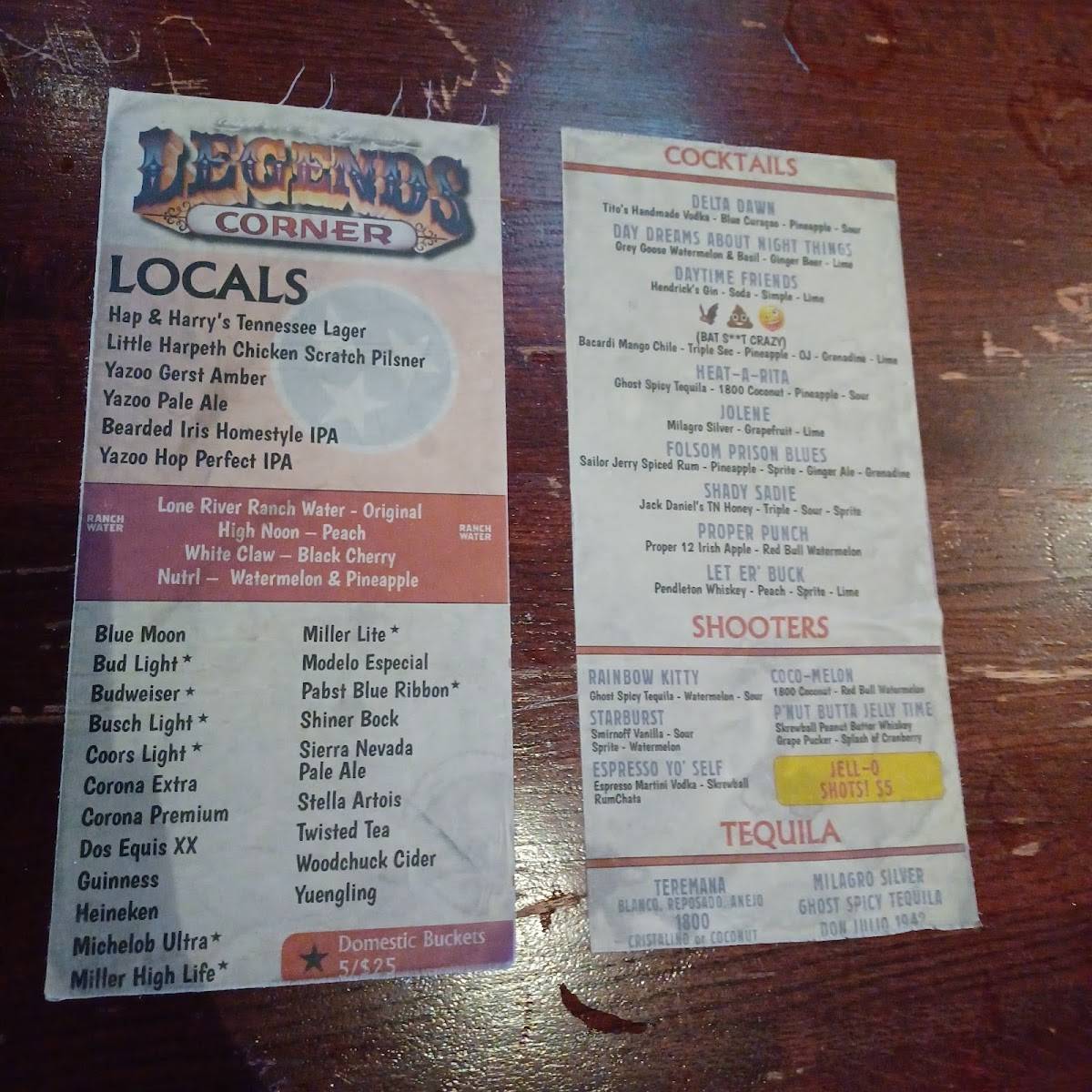 Menu at Legends Corner pub & bar, Nashville